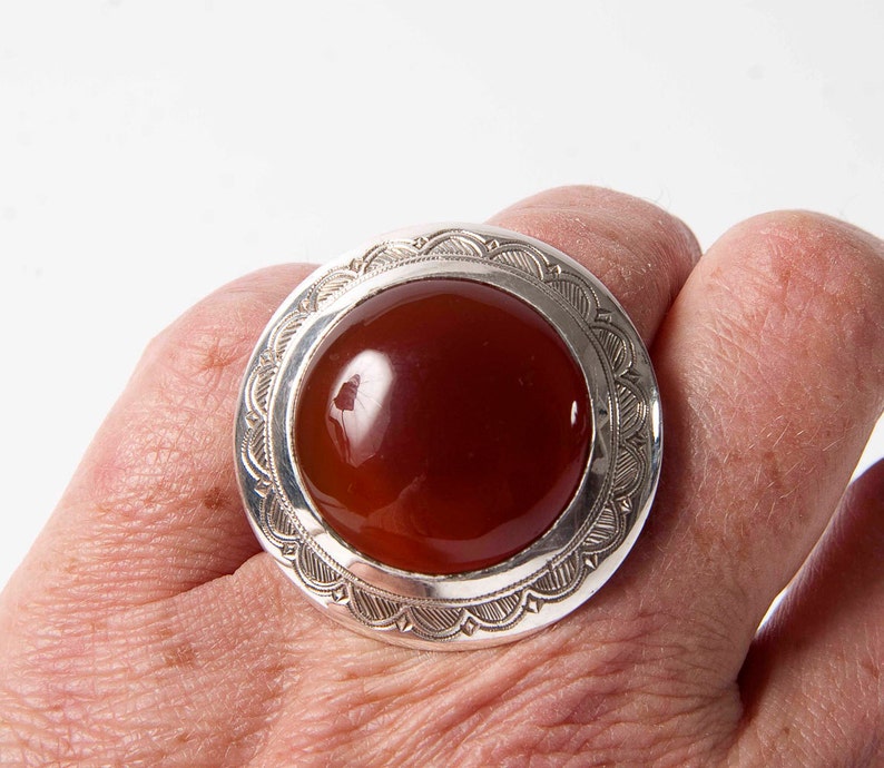Circular silver agate statement ring | Etsy