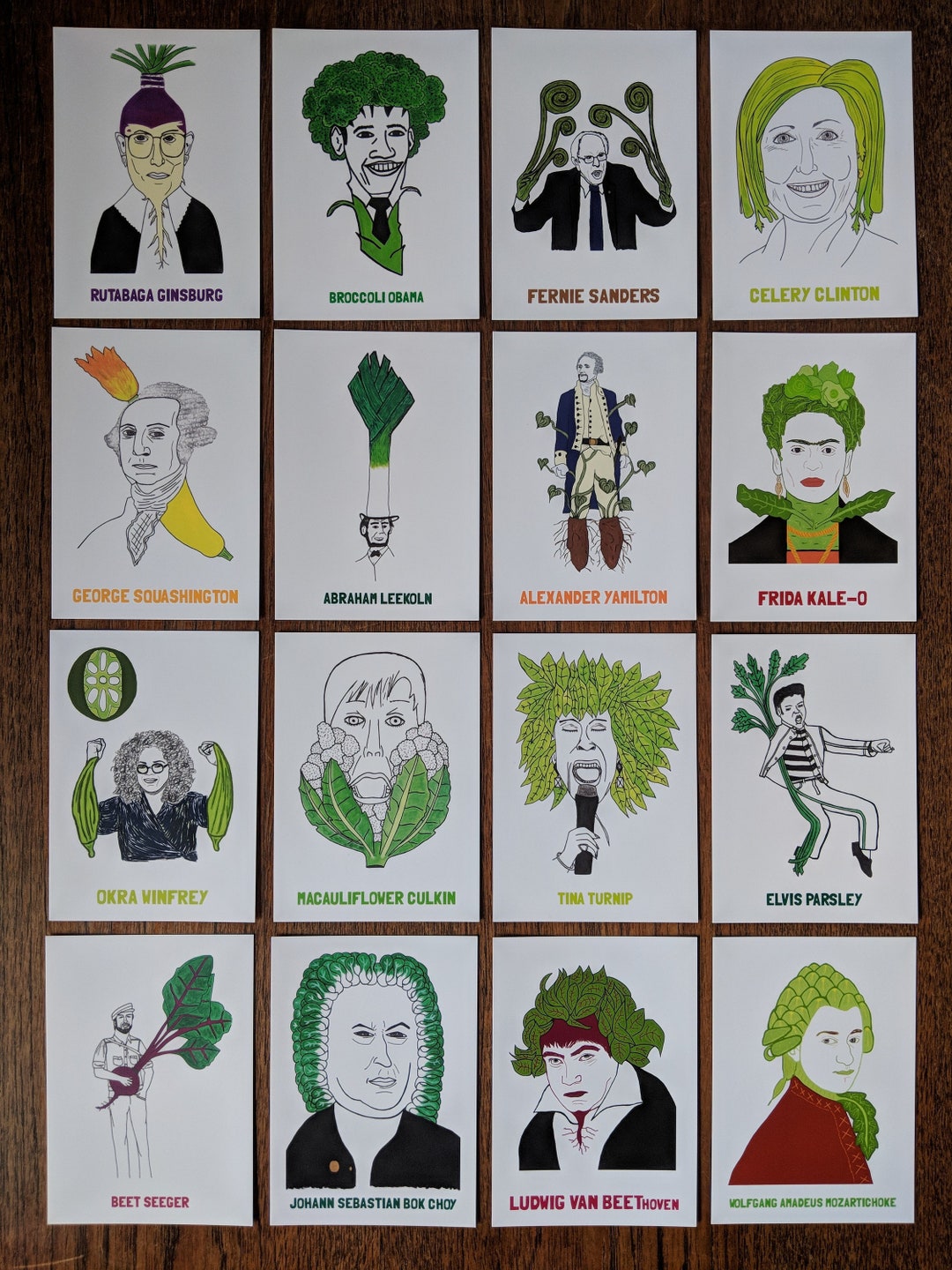Pack of 5 Vegetable Celebrity Postcards - You-pick - Etsy