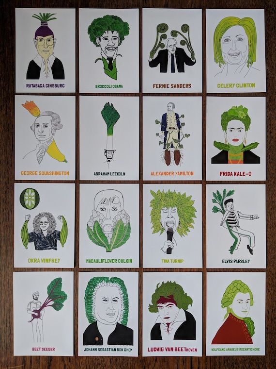 Pack of 5 Vegetable Celebrity Postcards You-Pick | Etsy