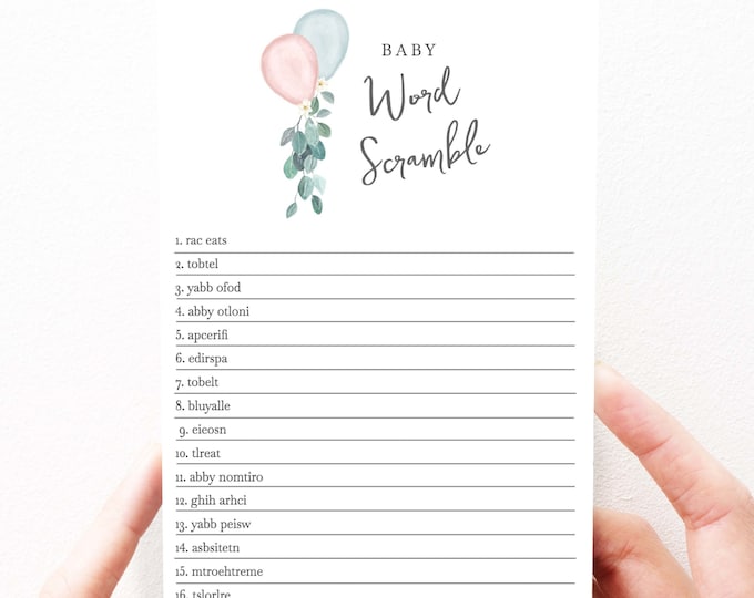 Baby Shower Word Scramble Game Printable Baby Shower Games Pink Blue ...