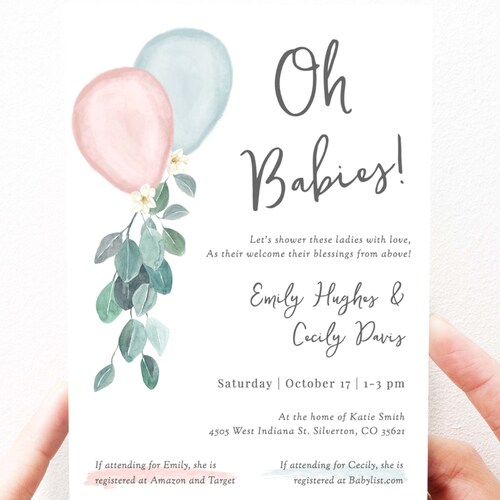 Joint Baby Shower Invitation Template Double Baby Shower - Etsy