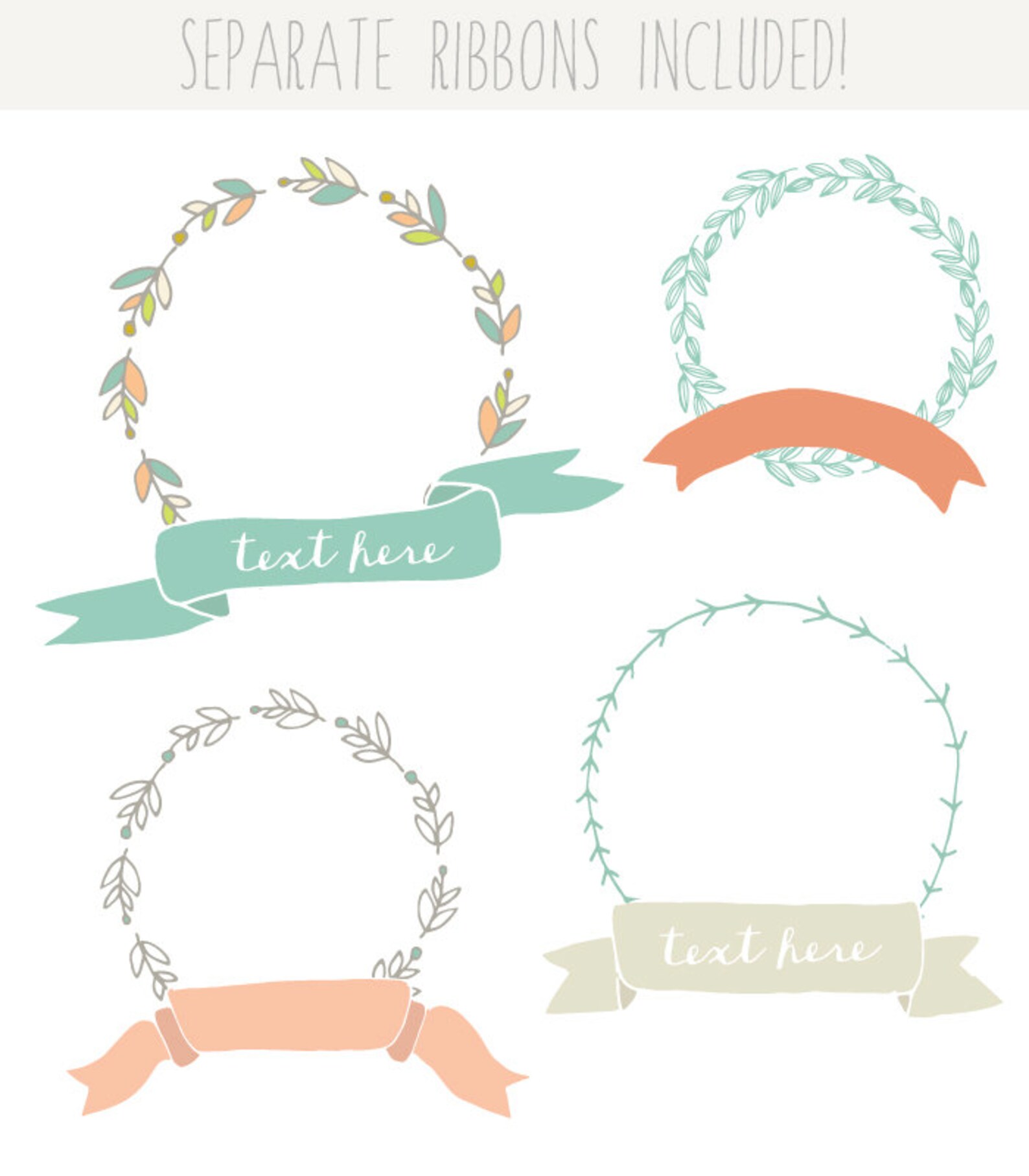 Hand Drawn Laurel Wreath Clip Art Images Vector and | Etsy