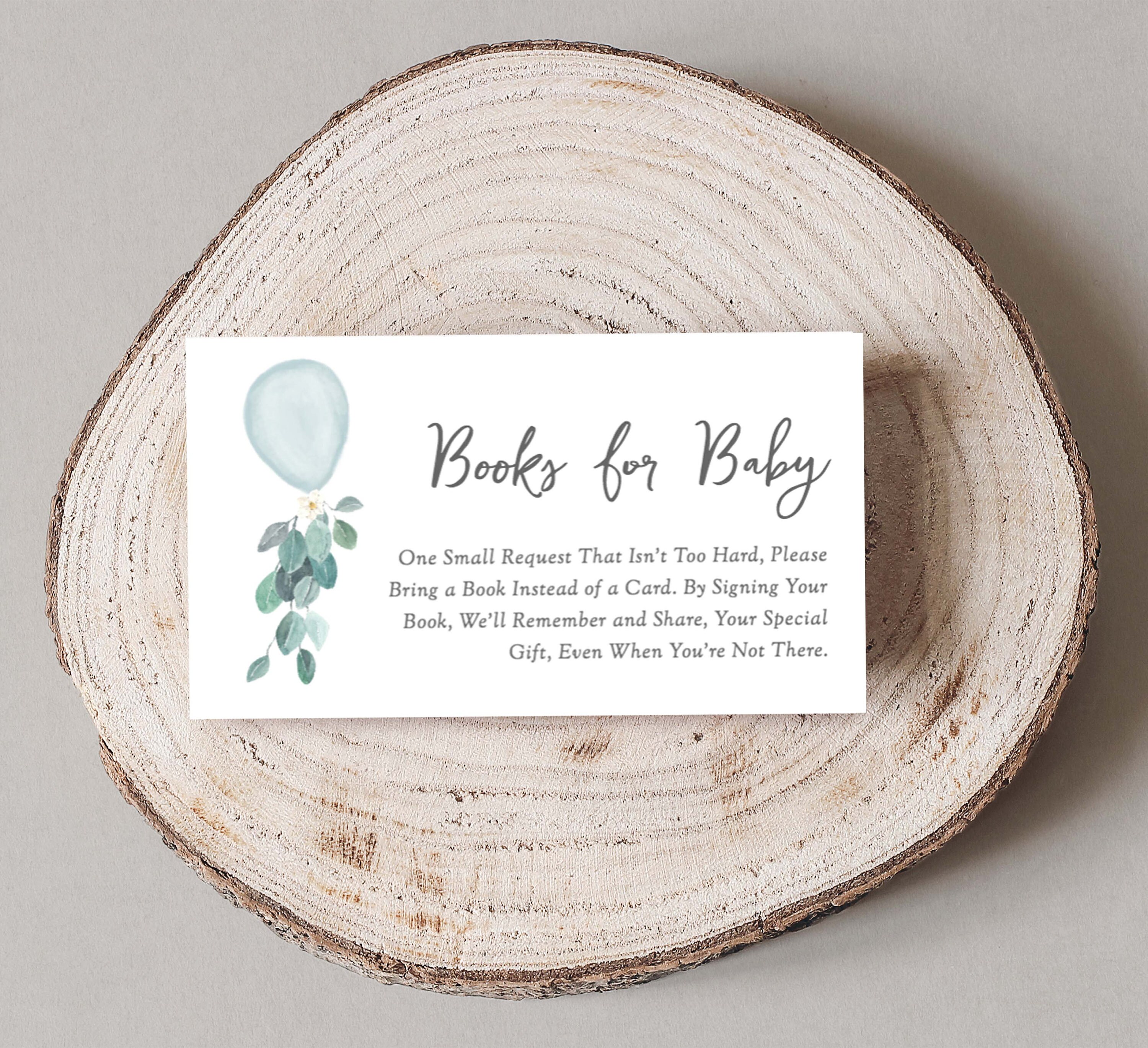 Blue Balloon Bring a Book Card Download Boy Baby Shower Book | Etsy