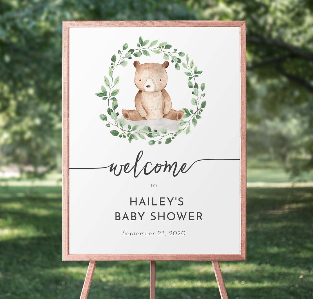 Baby Welcome Signs Printable Baby Shower Signs, Bear Baby Shower Sign ...