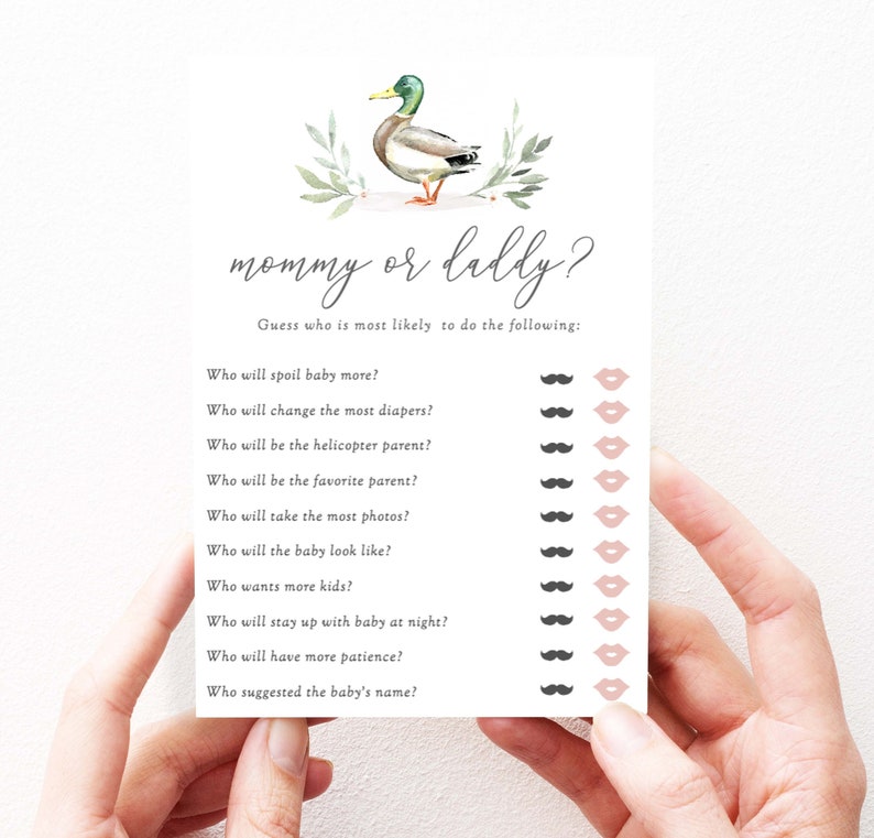 Mallard Duck Baby Shower Games Mommy or Daddy Printable, Duck Baby ...