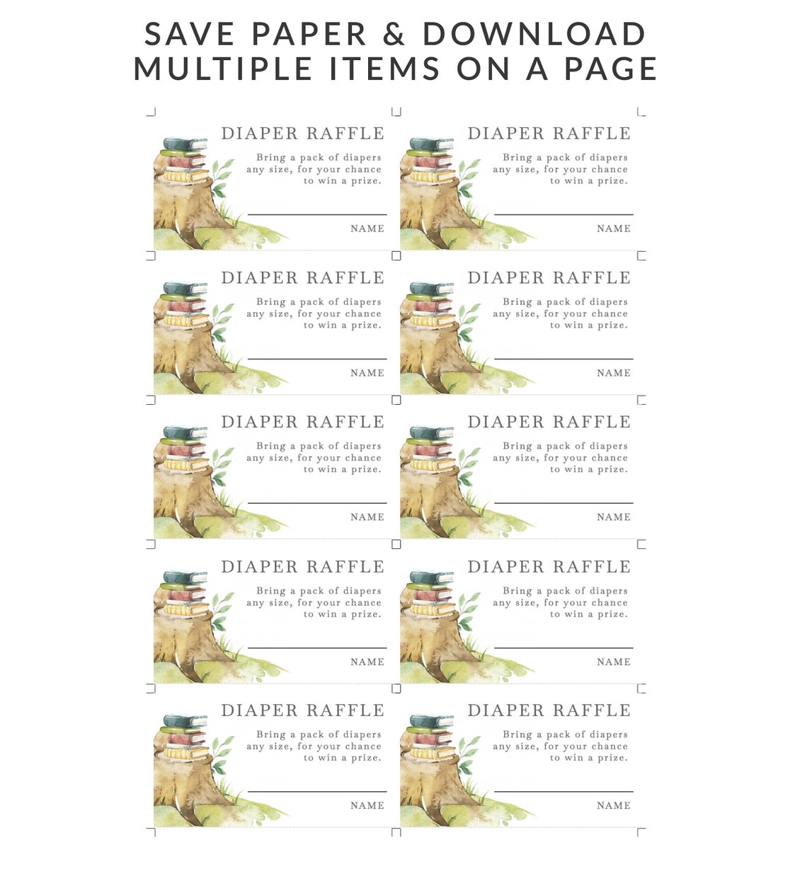 Diaper Raffle Card Insert Book Themed Diaper Card Insert - Etsy