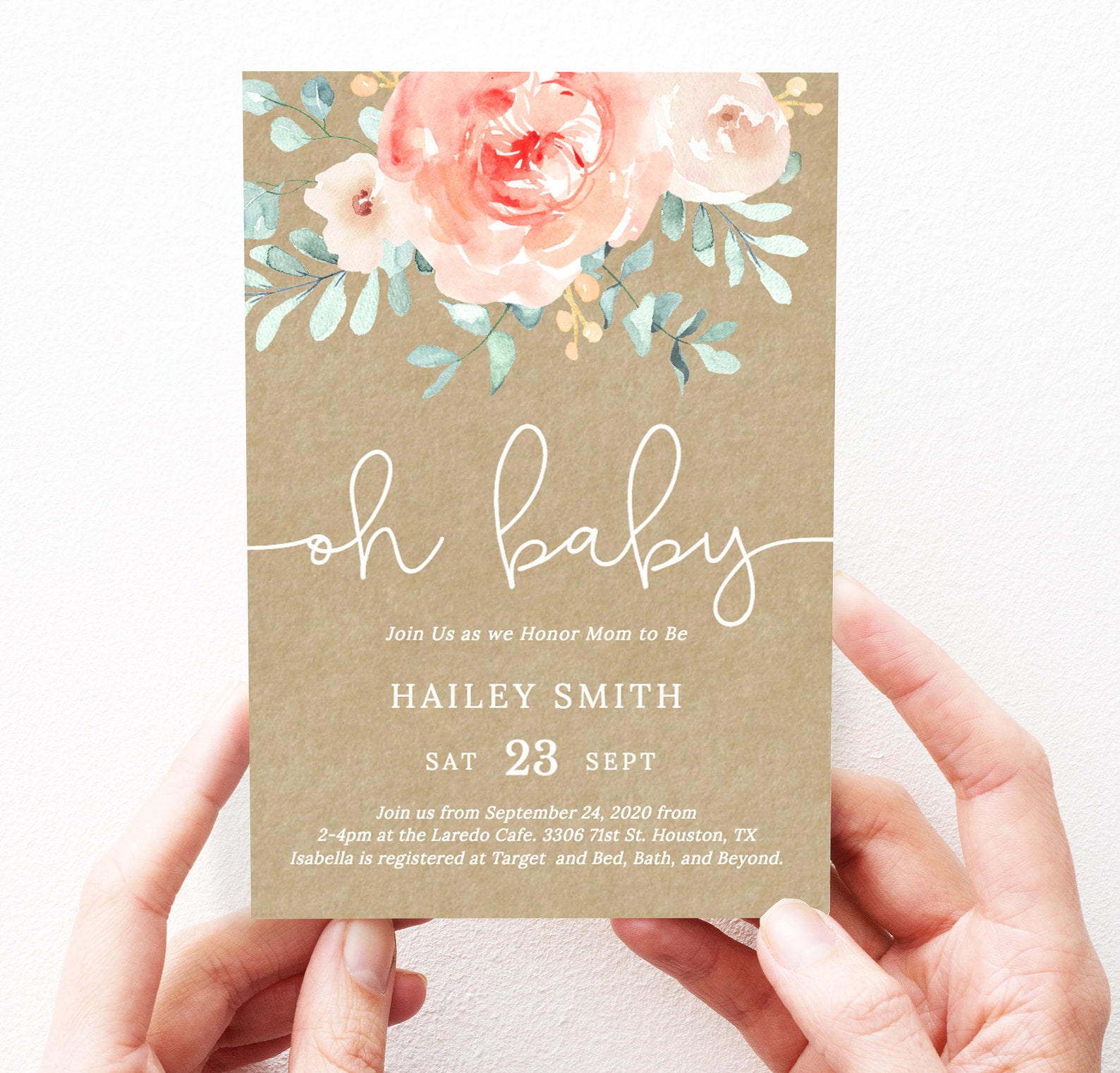 Rustic Baby Shower Invite Girl, Baby Shower Invitation Boho, Blush ...