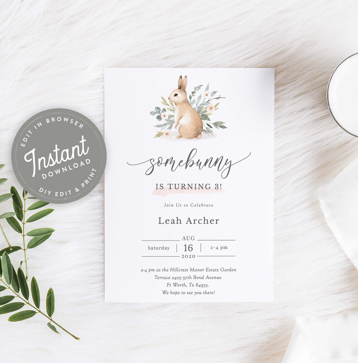 Bunny Birthday Invitation, Rabbit Birthday Invitation, Bunny Birthday ...