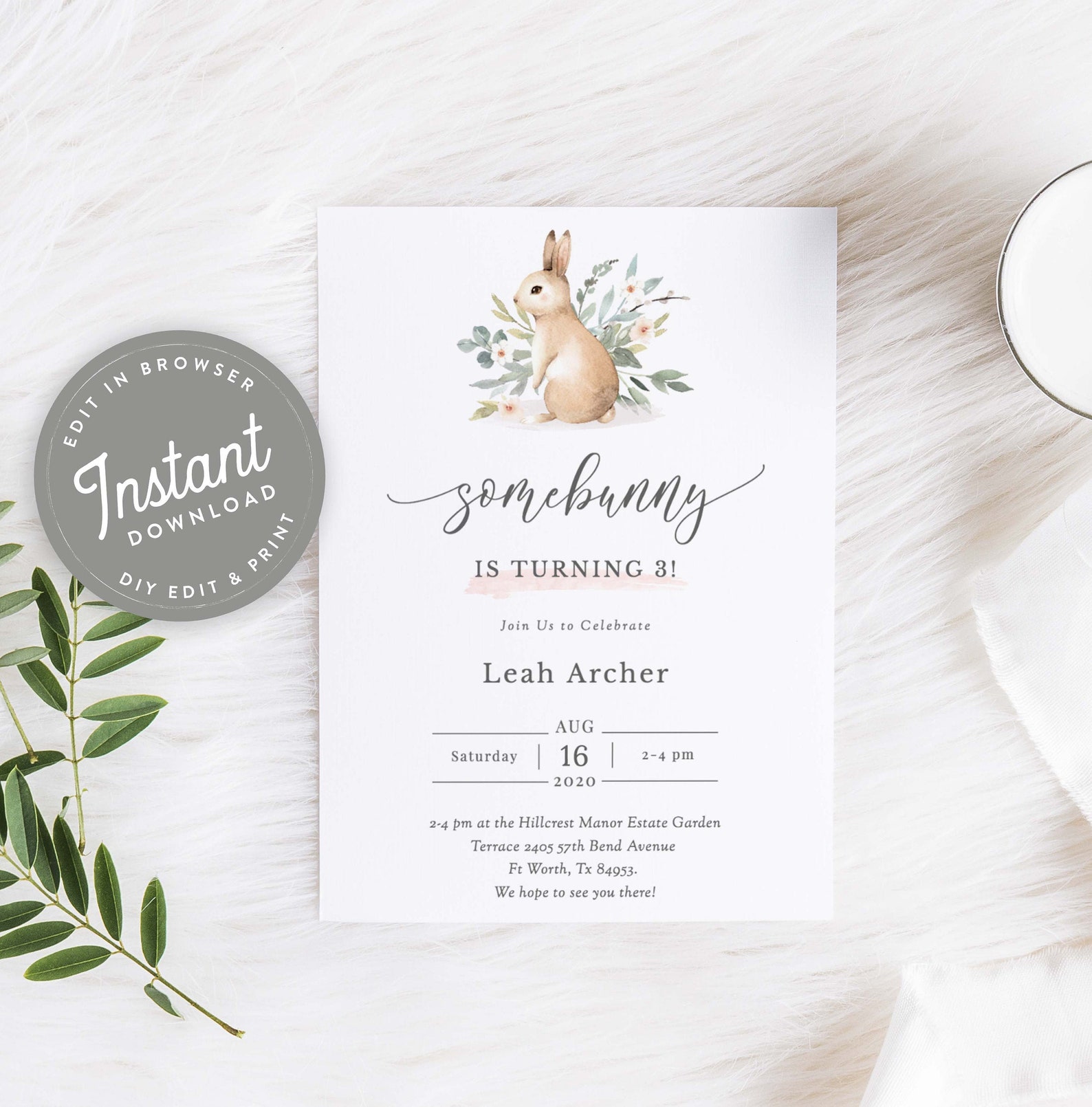 Bunny Birthday Invitation Rabbit Birthday Invitation Bunny - Etsy