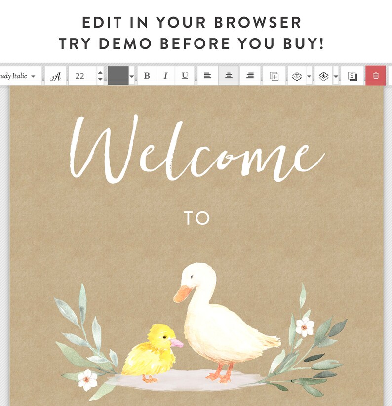 Duck Baby Shower Welcome Sign Duck Shower, Editable Baby Shower Sign ...