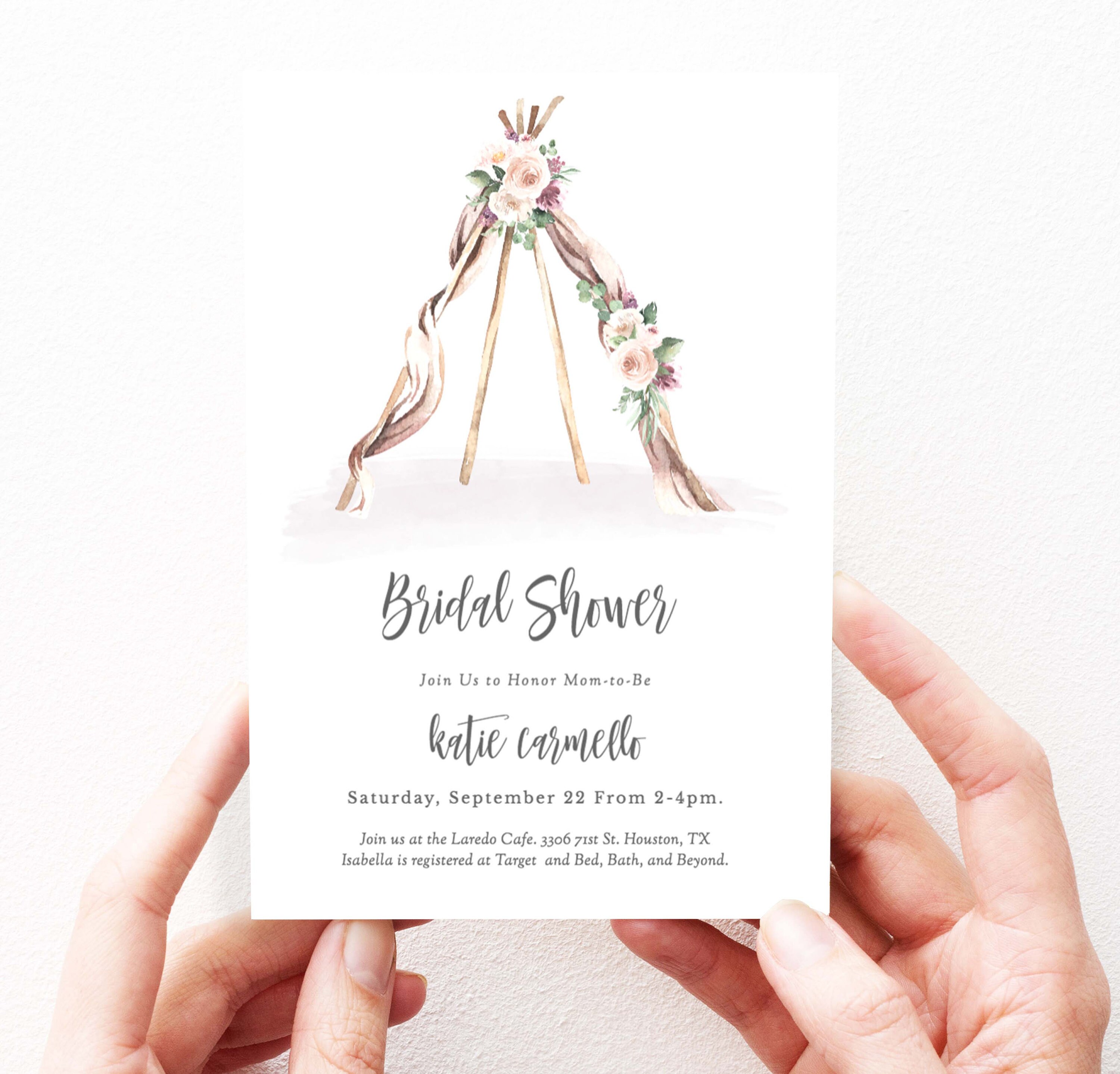 Boho Bridal Shower Invitation Template Teepee Bohemian Shower | Etsy