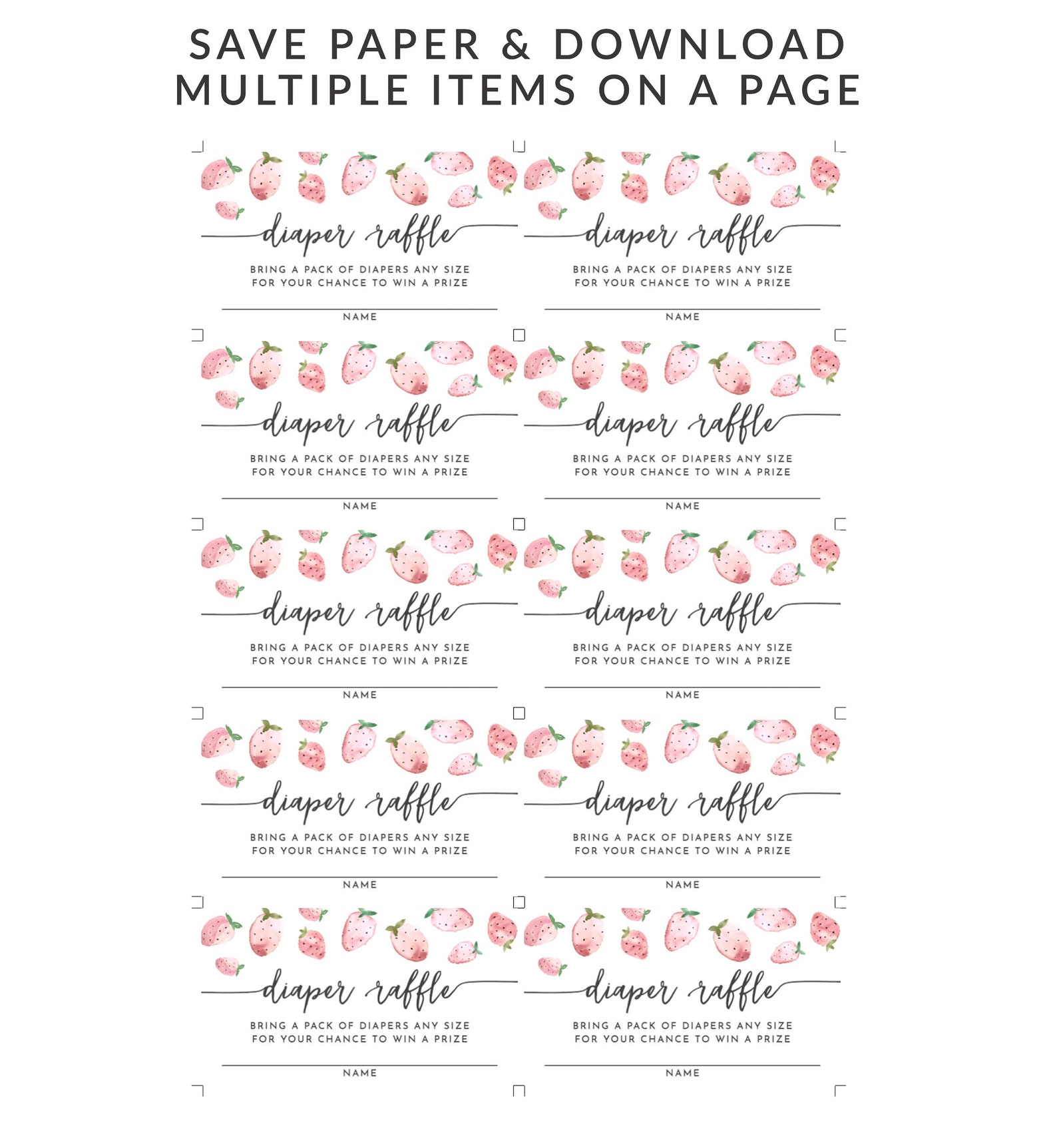 Strawberry Baby Shower Diaper Raffle Card Download, Diaper Shower Card ...