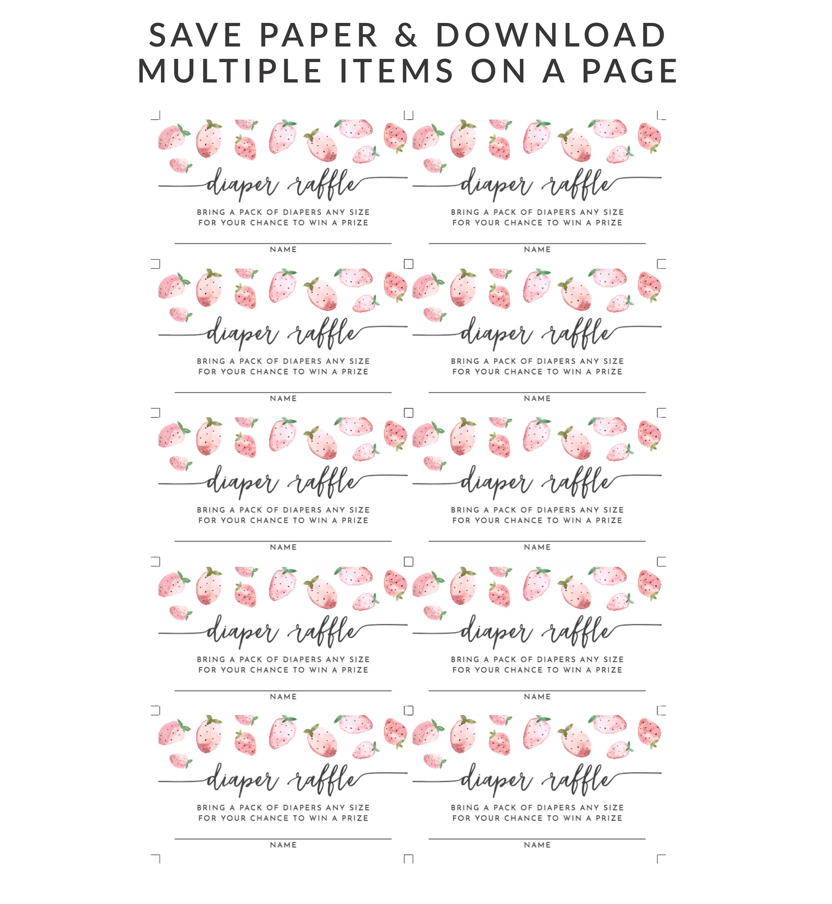 Strawberry Baby Shower Diaper Raffle Card Download, Diaper Shower Card ...