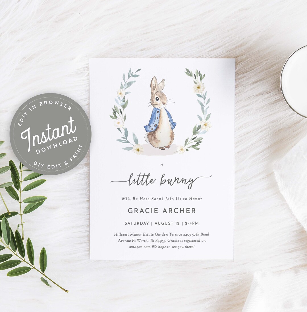 Rabbit Baby Shower Invitation Boy Baby Shower Invitation Template ...