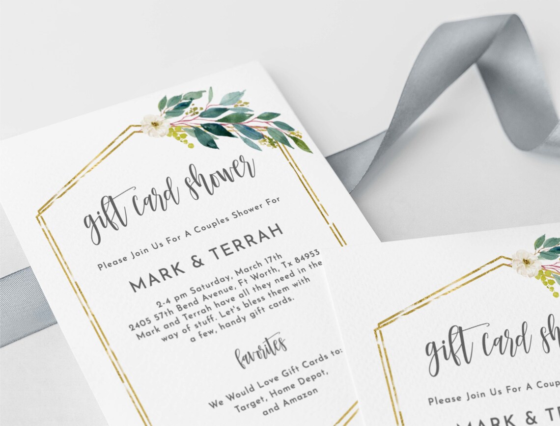 Greenery Gift Card Shower Invitation Template, Joint Shower Invitation ...
