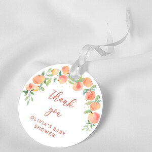 Peach Baby Shower Round Favor Tags, Peach Birthday Party Favor Tag ...