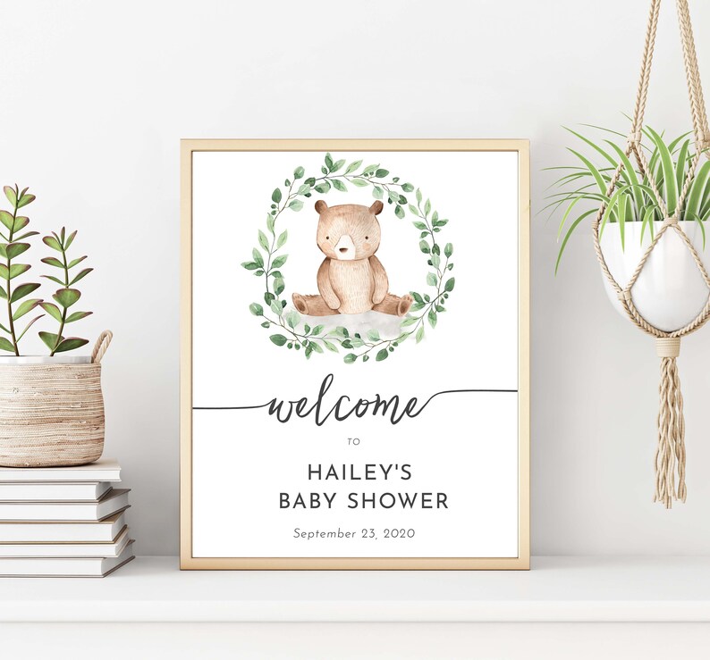 Baby Welcome Signs Printable Baby Shower Signs, Bear Baby Shower Sign ...