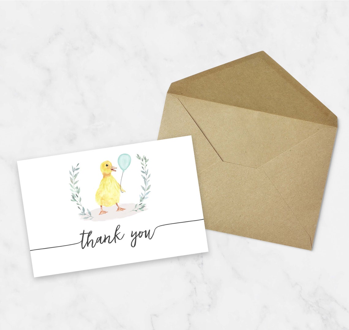 Duck Thank You Card Printable Duck Birthday Party Thank You | Etsy