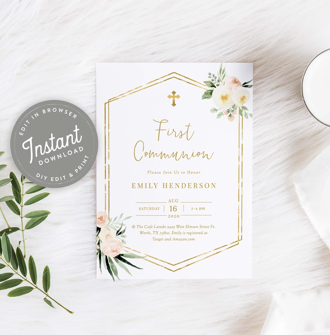Girl First Communion Invitation Girl, First Communion Invitation With ...