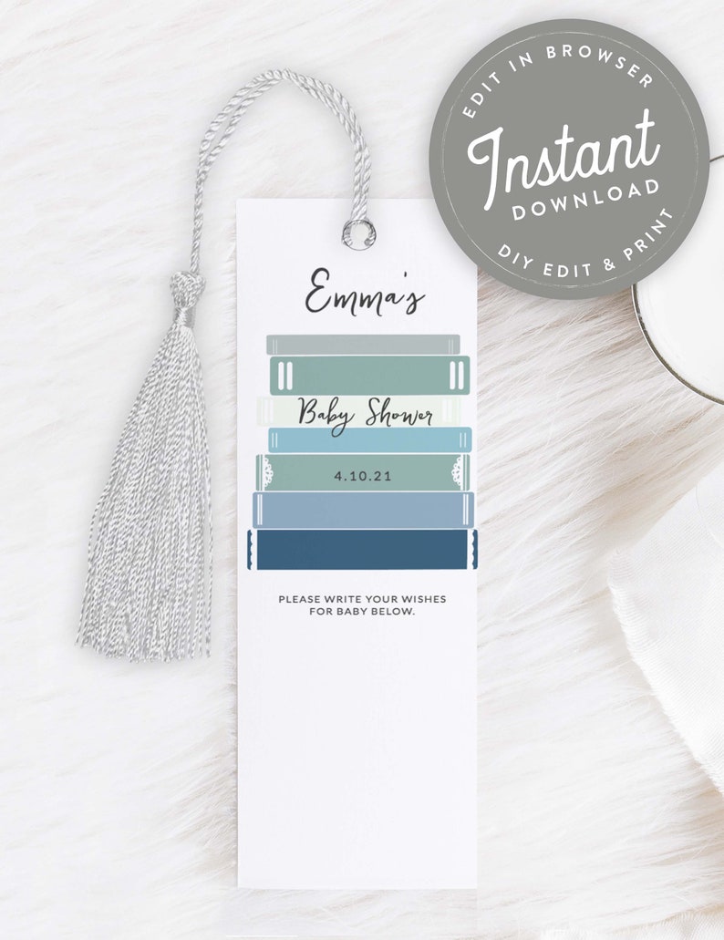 Boy Storybook Baby Shower Bookmark Template Printable Bookmark ...