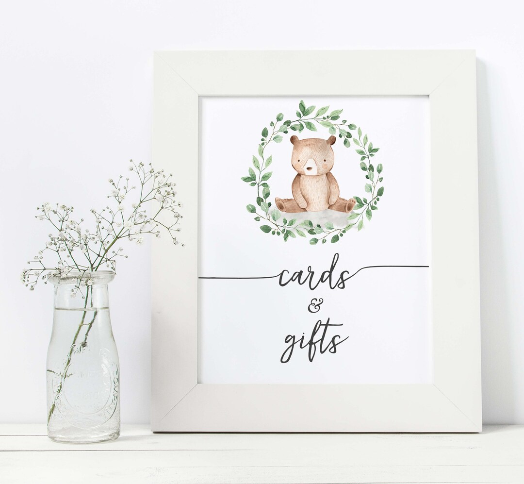 Bear Baby Shower, Cards and Gifts Sign Printable, Cards and Gifts Baby ...