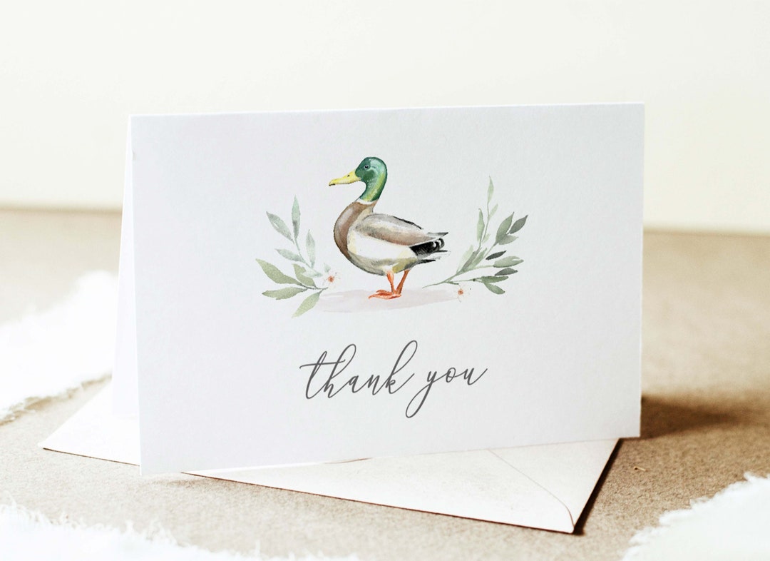 Mallard Duck Baby Shower Thank You Card Printable Duck Thank You Note ...