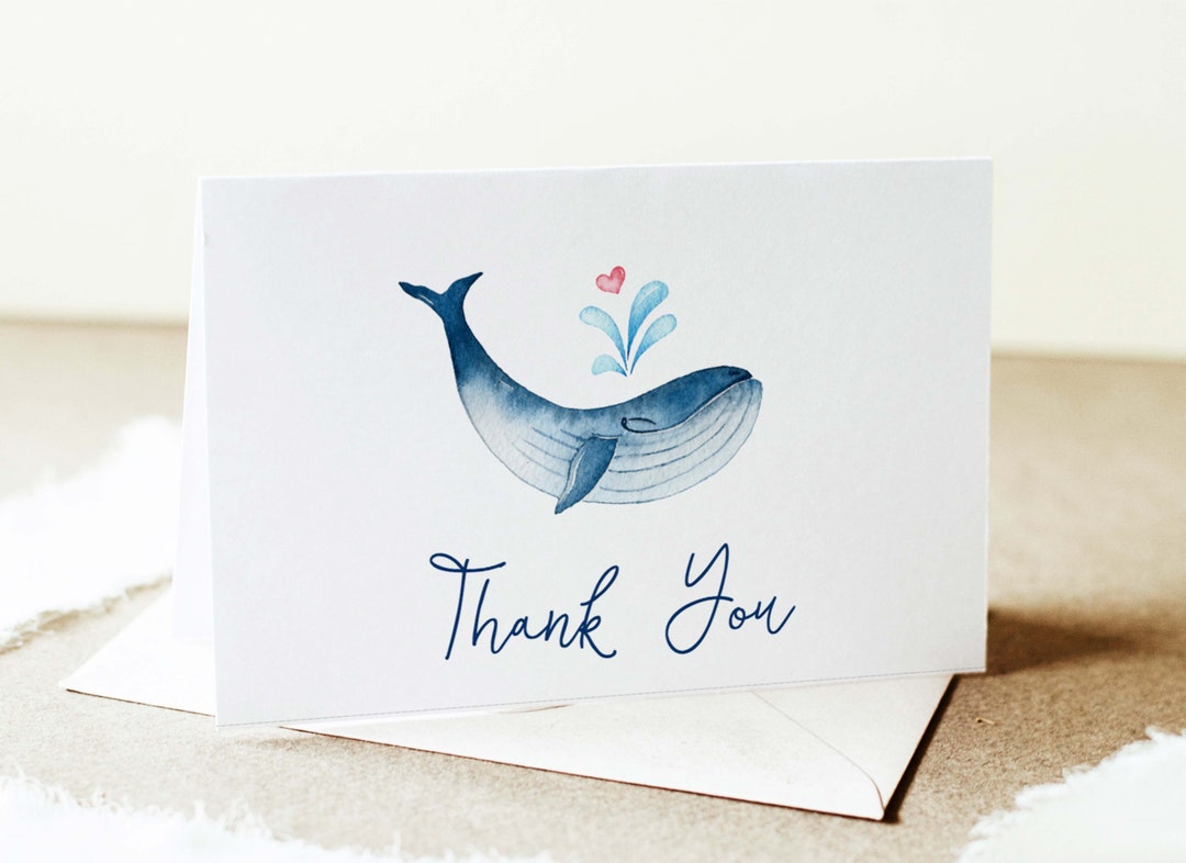 Whale Baby Shower Thank You Card, Whale Thank You Note Printable Thank ...