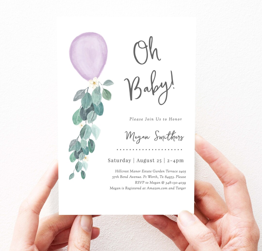 Lavender Baby Shower Invitation Girl Purple, Editable Baby Girl Shower ...