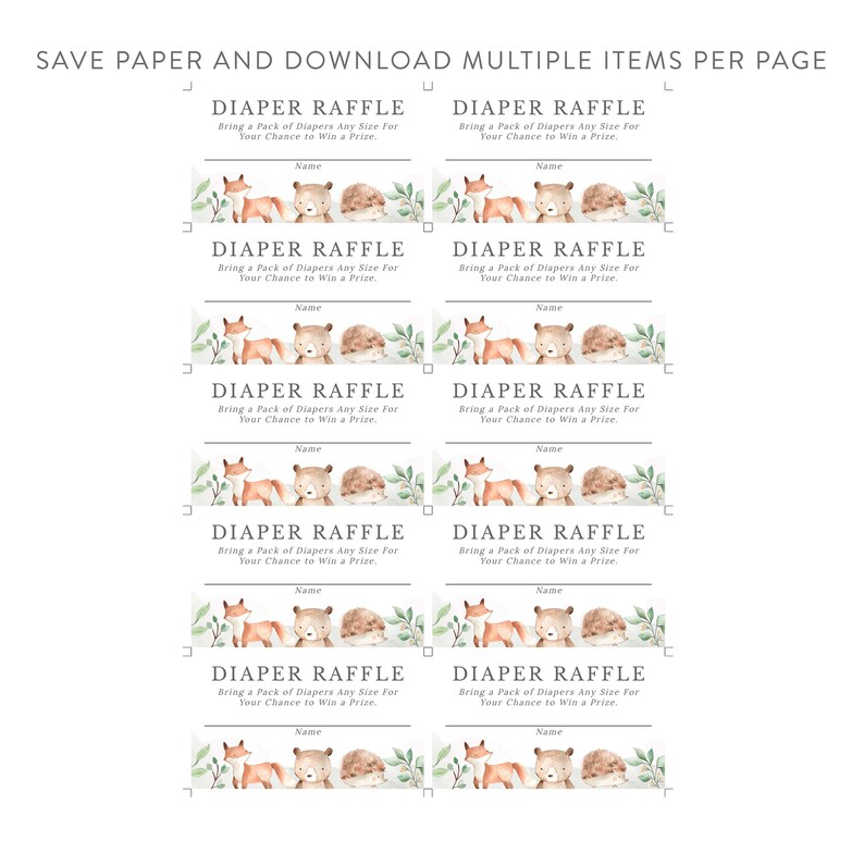 Diaper Raffle Card Insert Animals Diaper Card Insert Diaper | Etsy