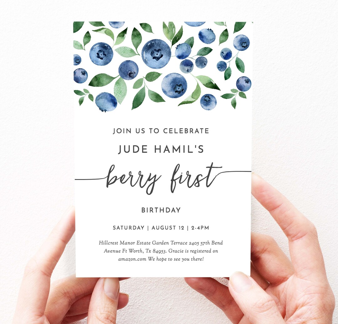 Cute Blueberry Birthday Invitation Blueberries, Blueberry Birthday ...