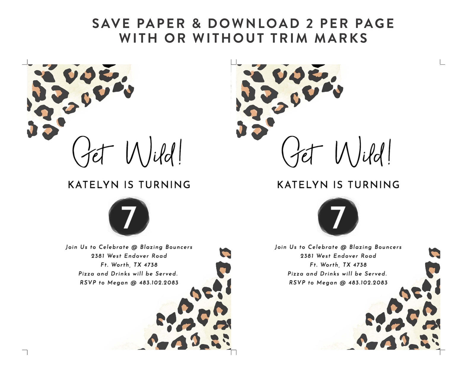Cheetah Birthday Invitation Girl Download, Girl Birthday Invitation ...