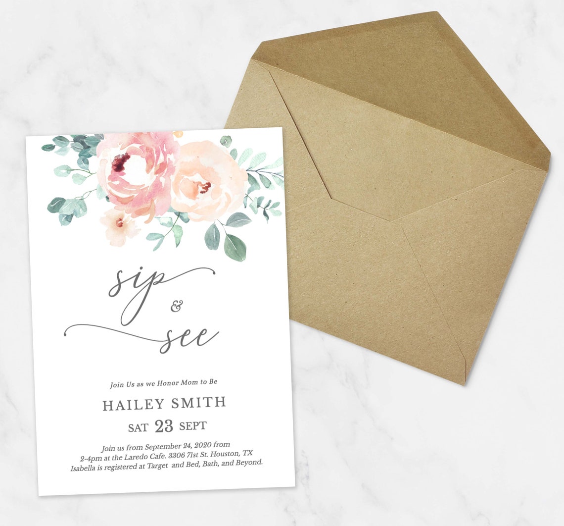 Sip and See Invitation Girl Sip and See Invite Boho Floral - Etsy