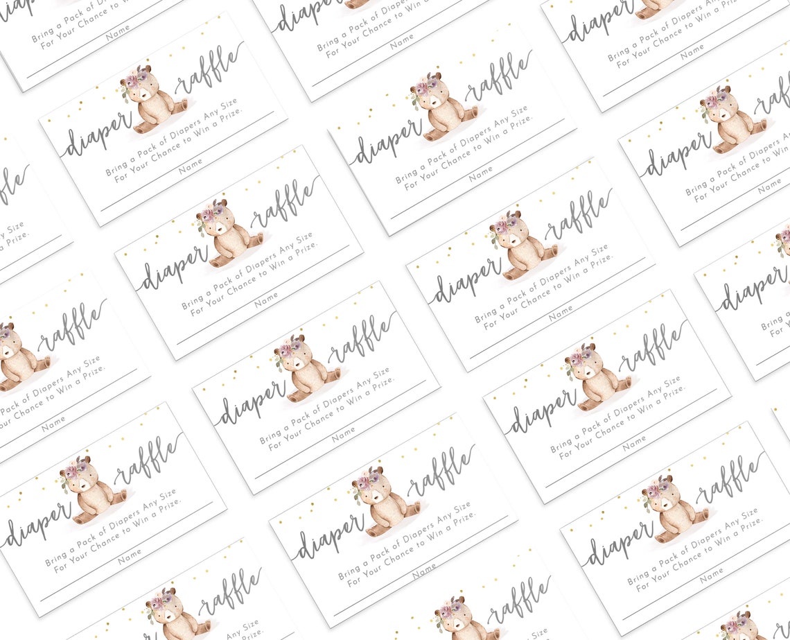 Girl Woodland Diaper Card Insert Diaper Raffle Ticket Cute - Etsy