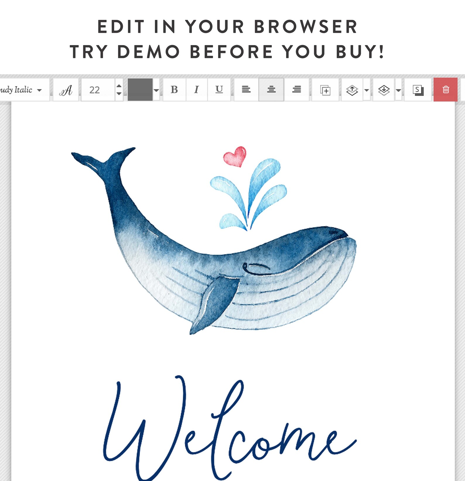 Cute Whale Baby Shower Sign, Nautical Baby Shower Sign, Editable Baby ...