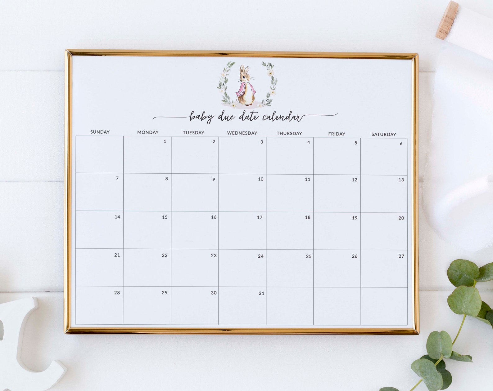 Editable Baby Due Date Calendar Game Girl Peter Rabbit Baby - Etsy