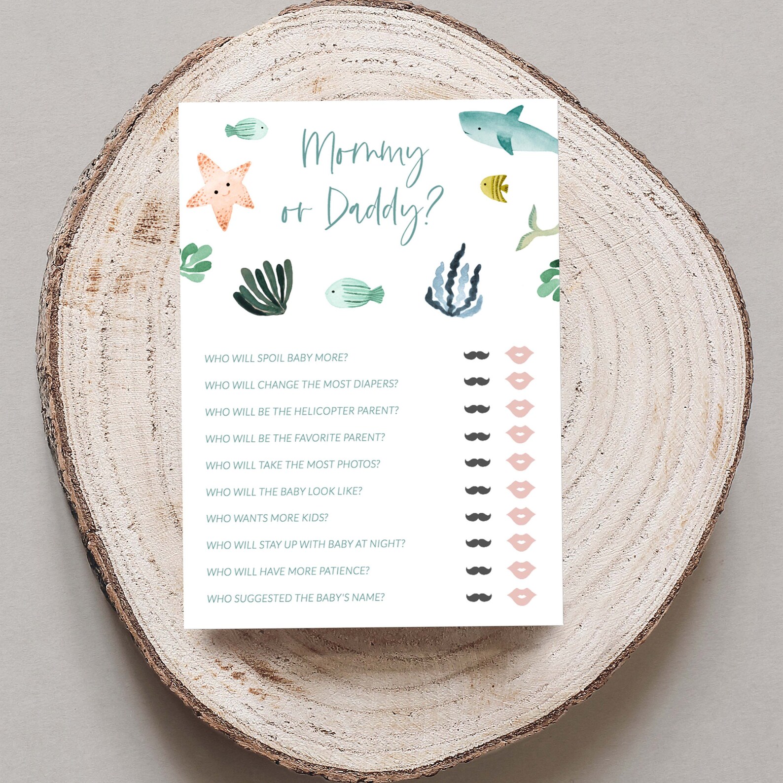 Under the Sea Baby Shower Games Mommy or Daddy Printable Baby Shower ...