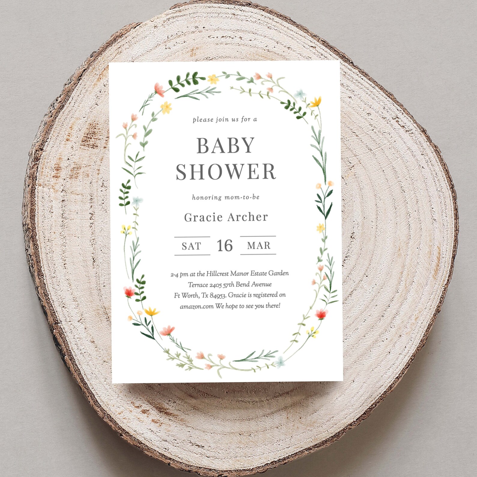 Spring Baby Shower Invitation Girl Wildflower Wreath Baby - Etsy