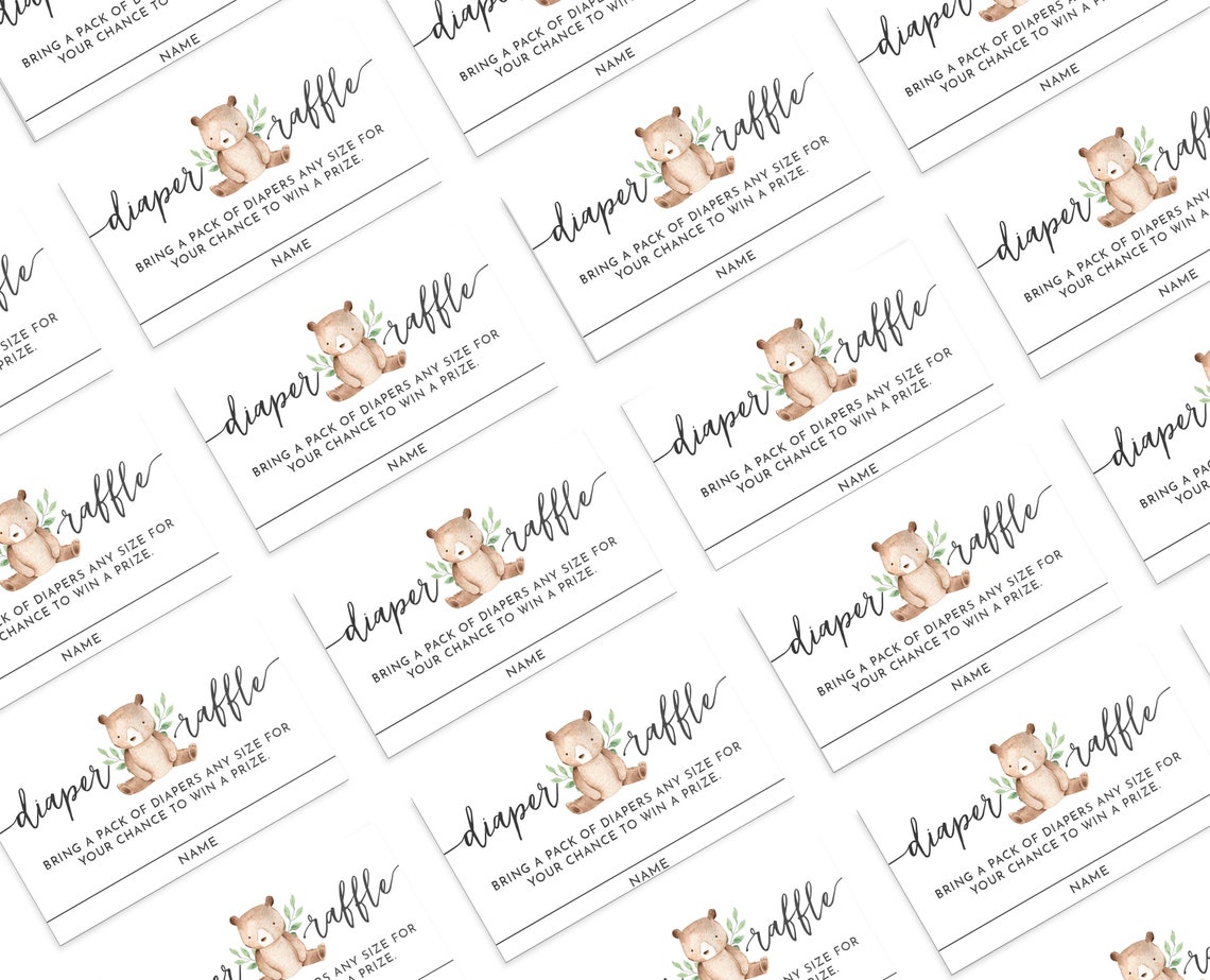 Diaper Raffle Card Insert Woodland, Diaper Card Insert, Diaper Shower ...
