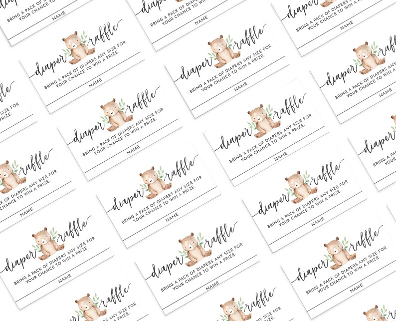 Diaper Raffle Card Insert Woodland, Diaper Card Insert, Diaper Shower ...