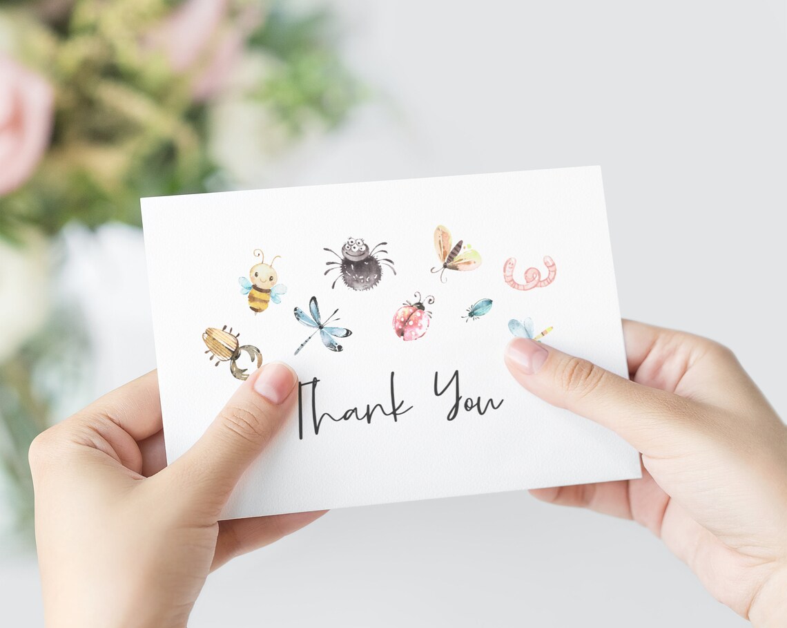Bug Baby Shower Thank You Card, Cute Bug Thank You Note Printable, Bug ...