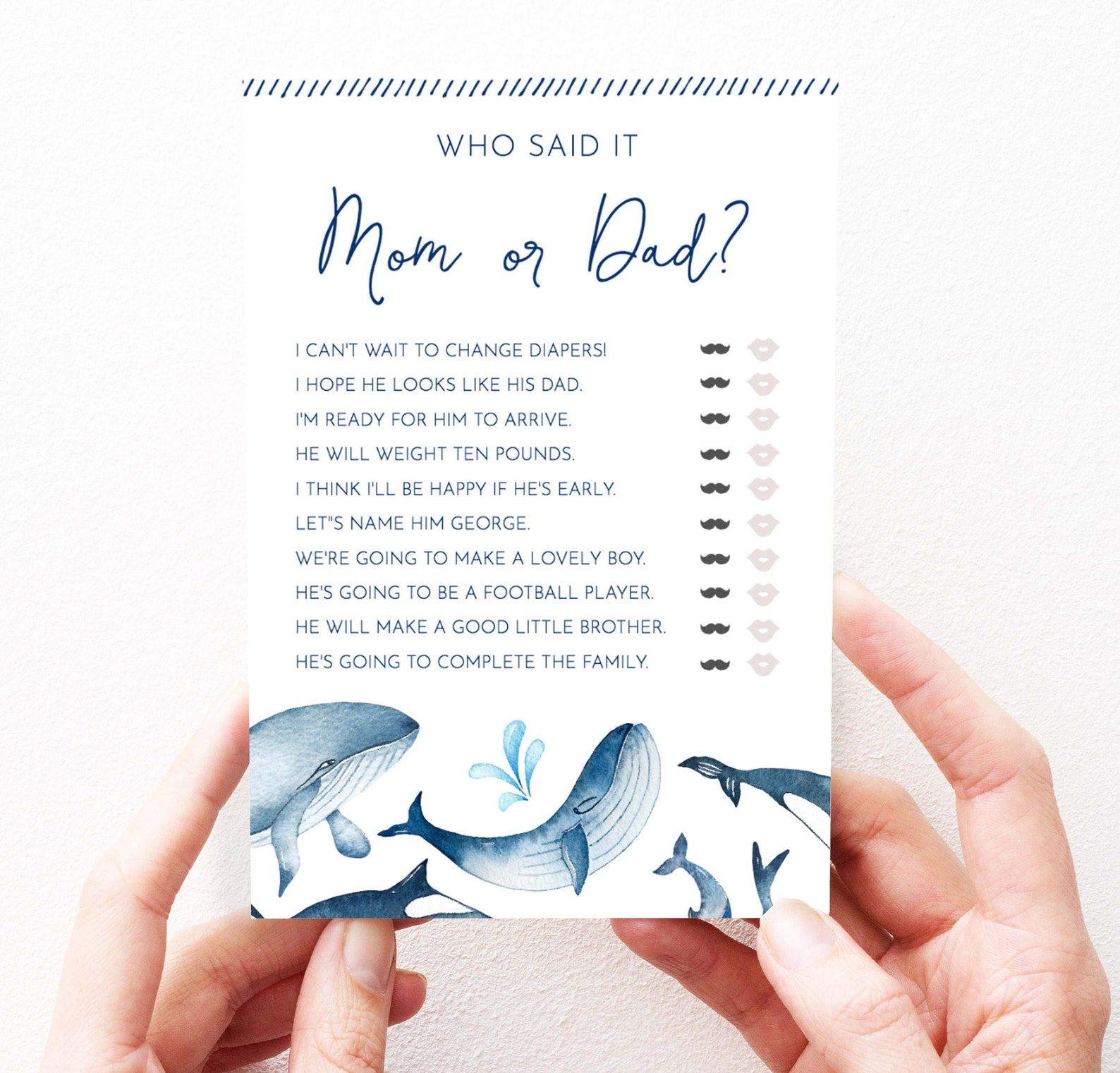Whale Baby Shower Games Who Said It, Printable Baby Shower Game ...