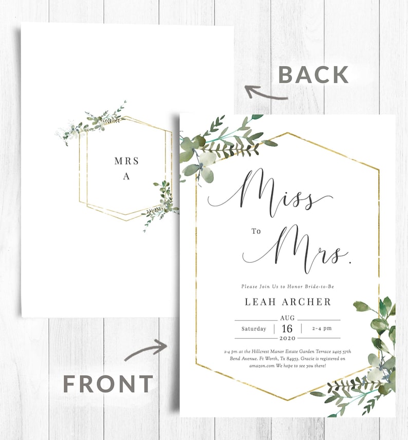 Greenery Miss to Mrs Bridal Shower Invitation Download Simple | Etsy