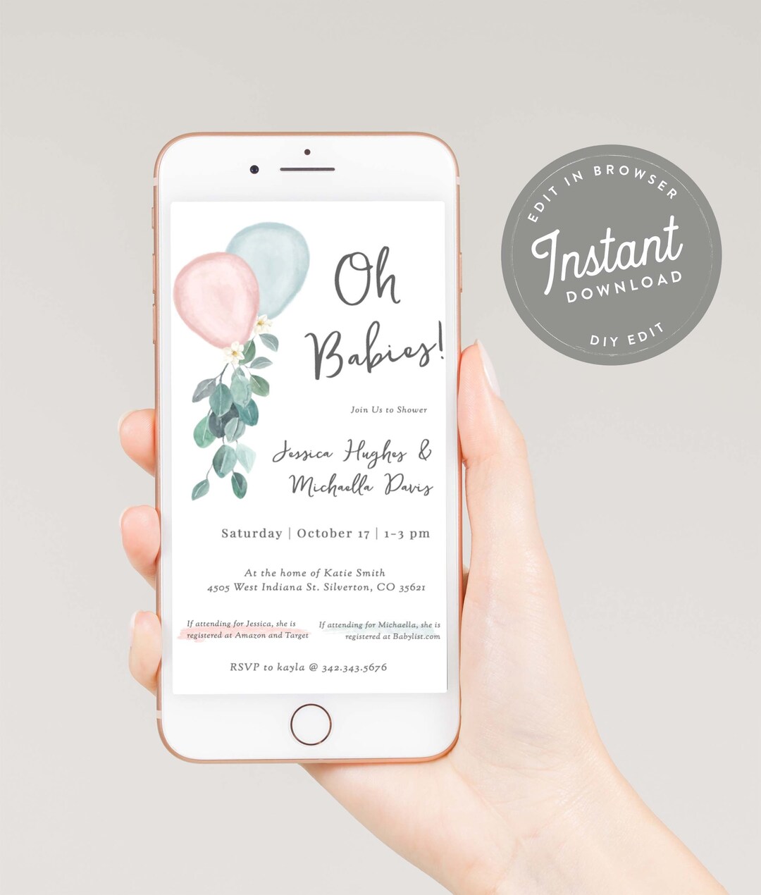Joint Baby Shower Invitation, Double Baby Shower Evite, Text Invitation ...