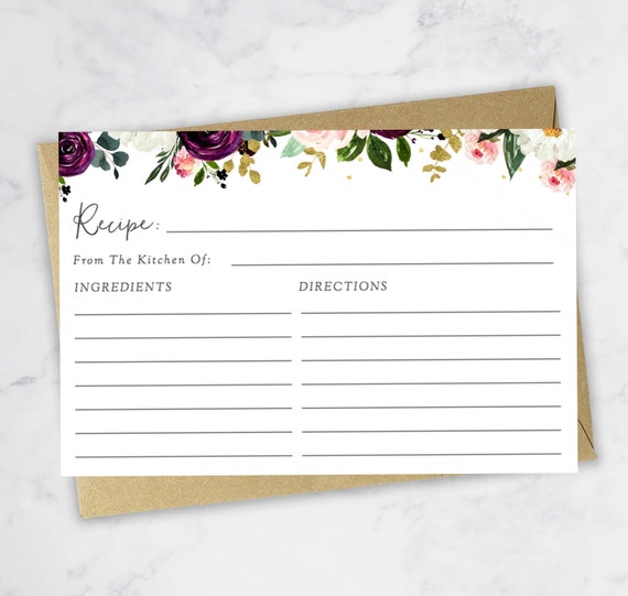 Recipe Card Download Printable Recipe Card PDF Purple Floral | Etsy