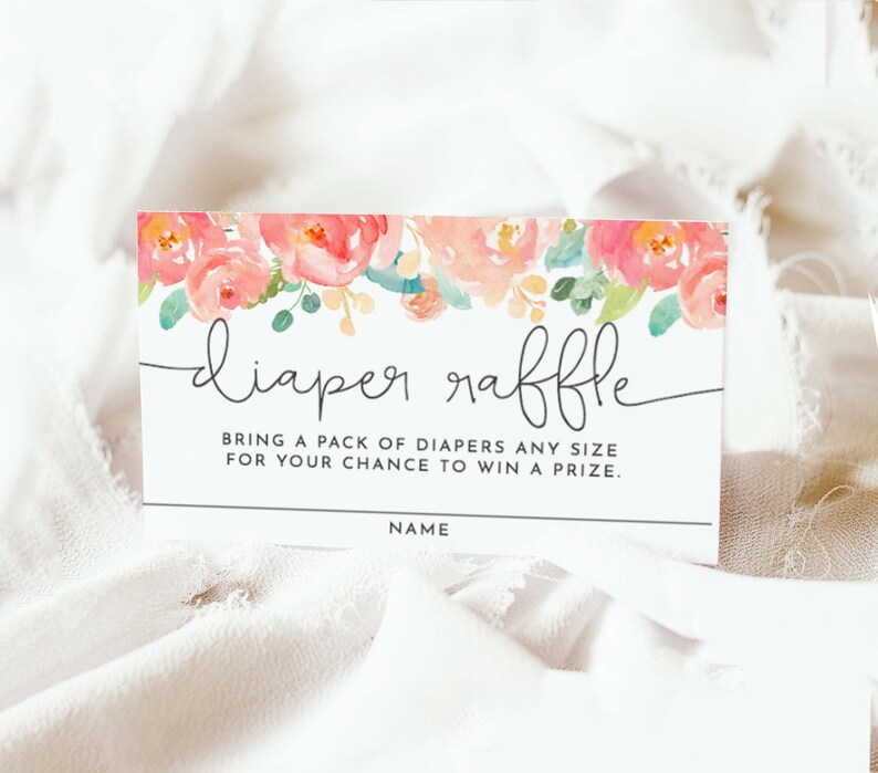 Cute Pink Floral Diaper Raffle Ticket Download Girl Diaper - Etsy