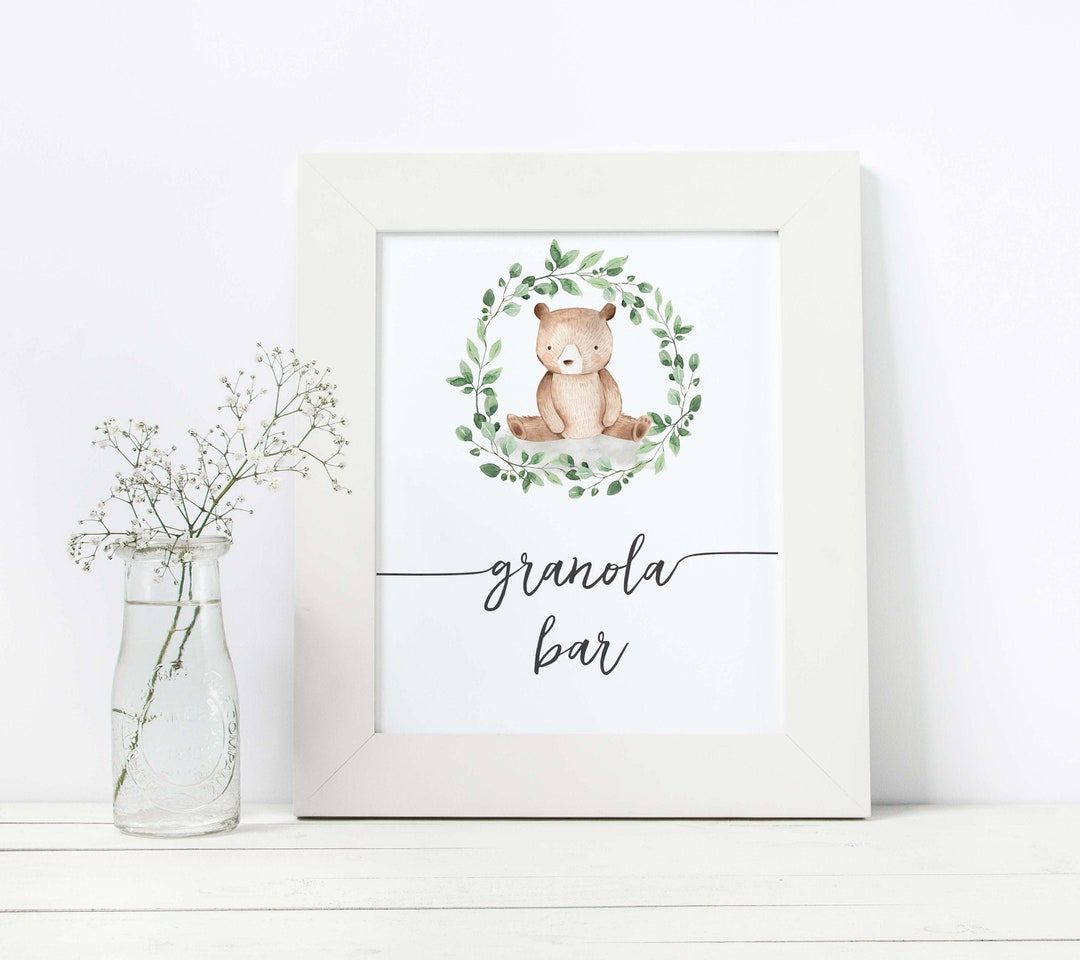 Granola Bar Sign Printable, Bear Baby Shower Granola Bar Shower Sign ...