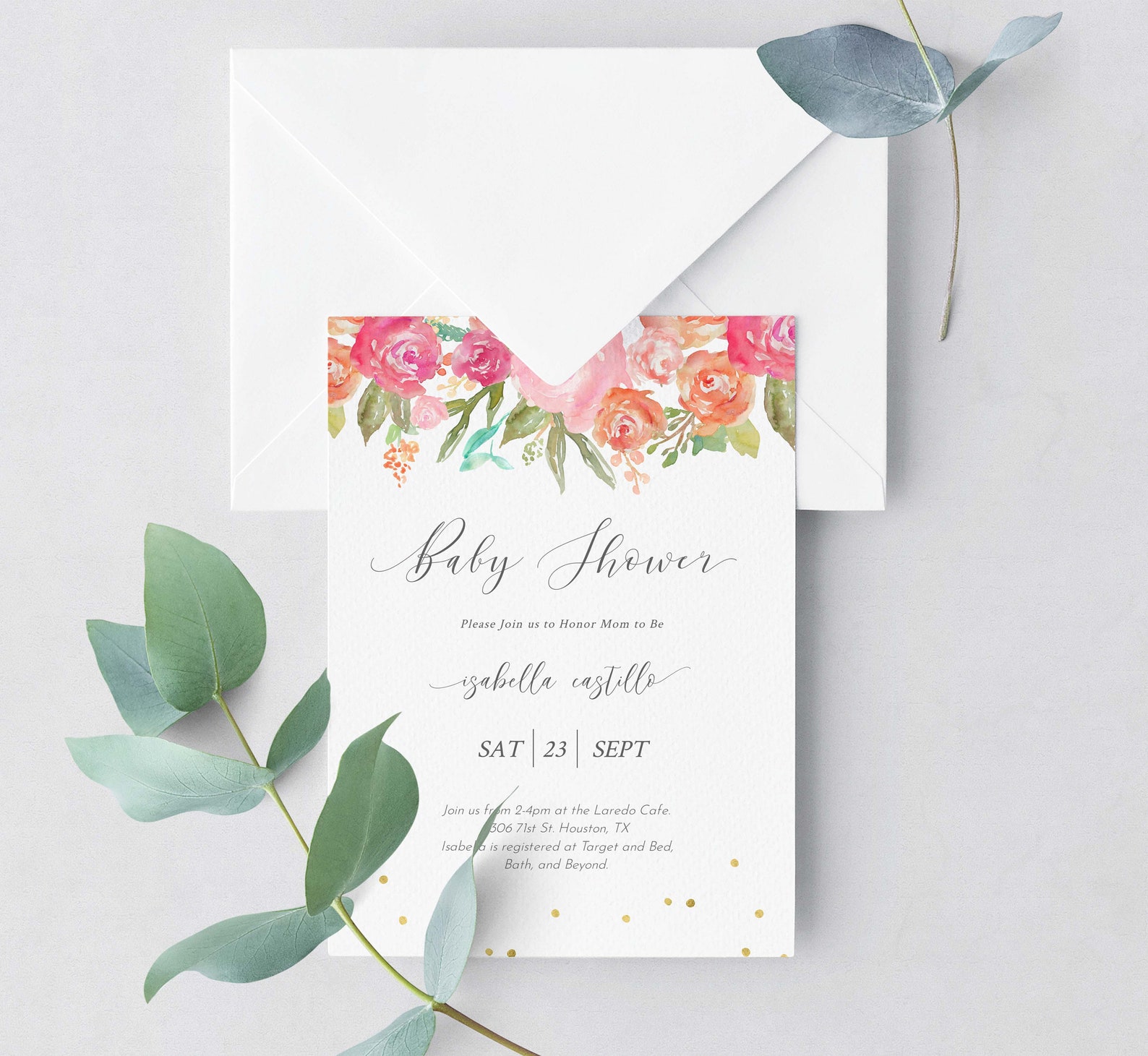 Pink Rose Baby Shower Invites Girl Baby Shower Invitation | Etsy