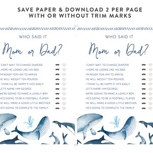 Whale Baby Shower Games Who Said It, Printable Baby Shower Game ...