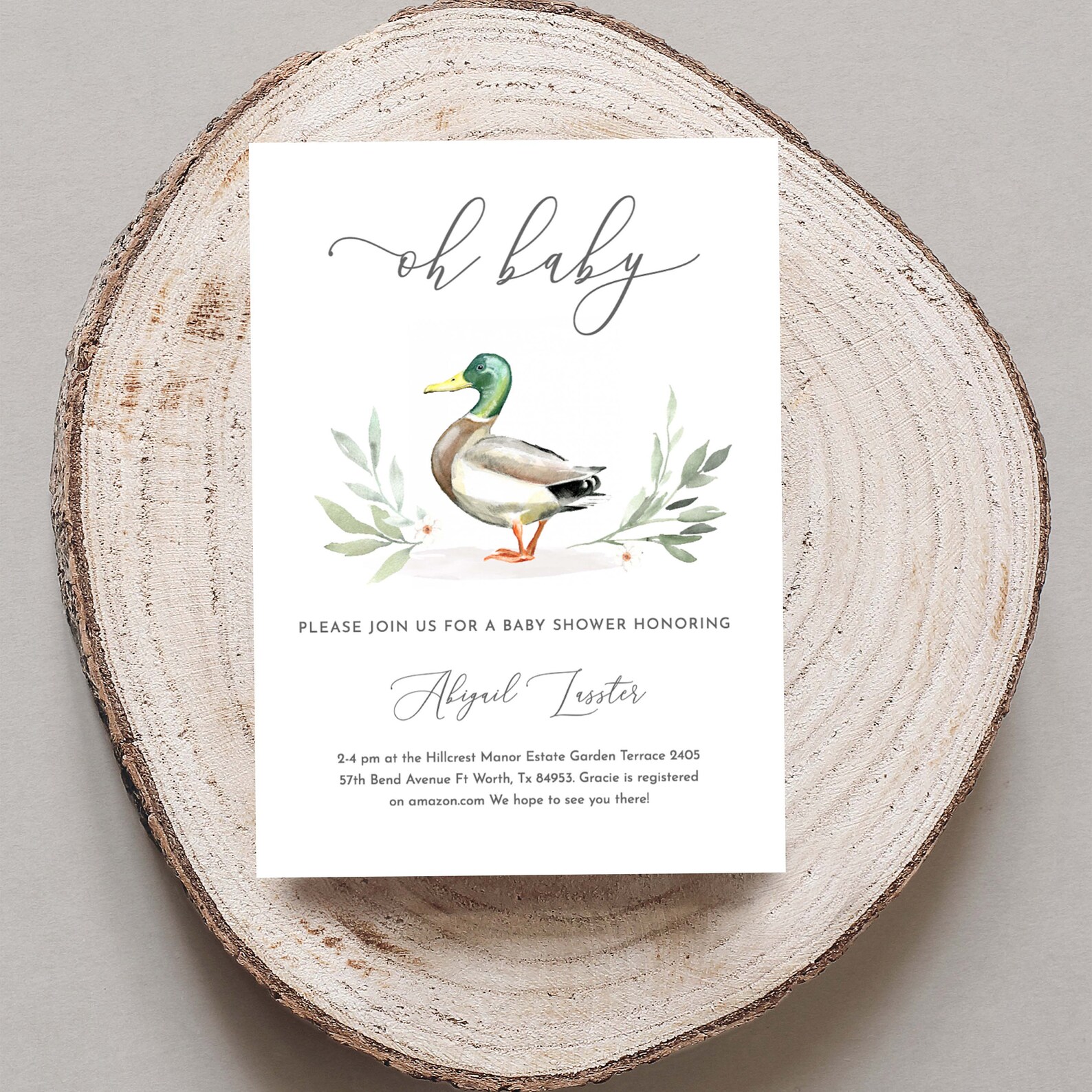 Duck Baby Shower Invitation Duck Invitation Cute Mallard - Etsy