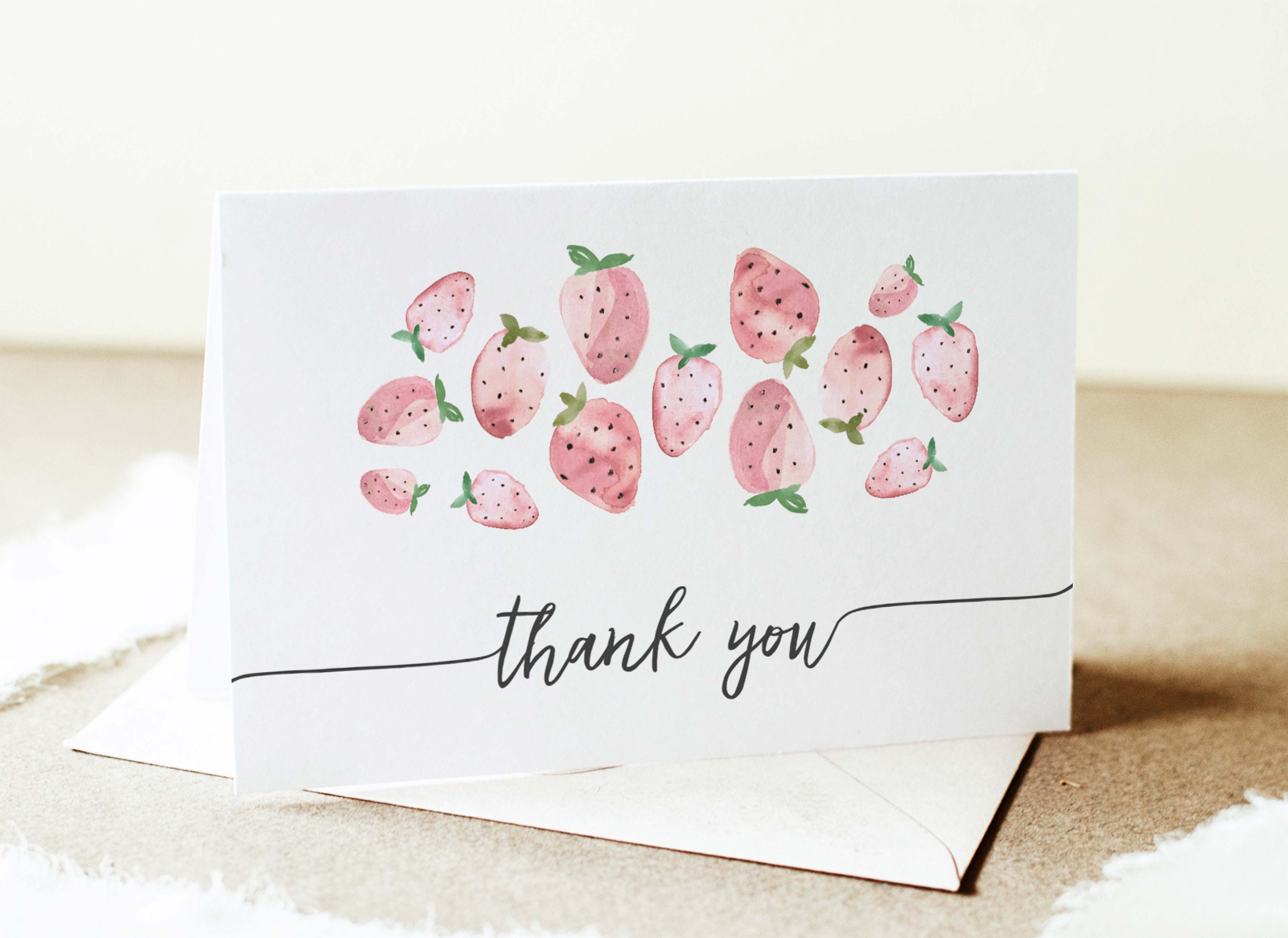 Strawberry Birthday Party Thank You Card, Strawberry Baby Shower Thank ...